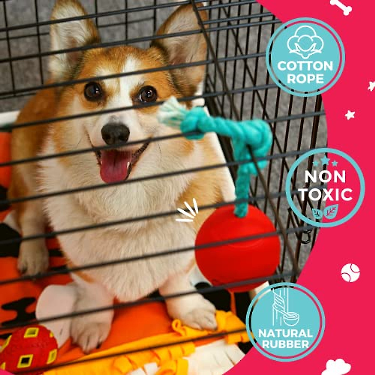 FOSSA Interactive Dog Toys, Crate Training Aids for Puppies, Puzzle Treat Dispenser with Rope