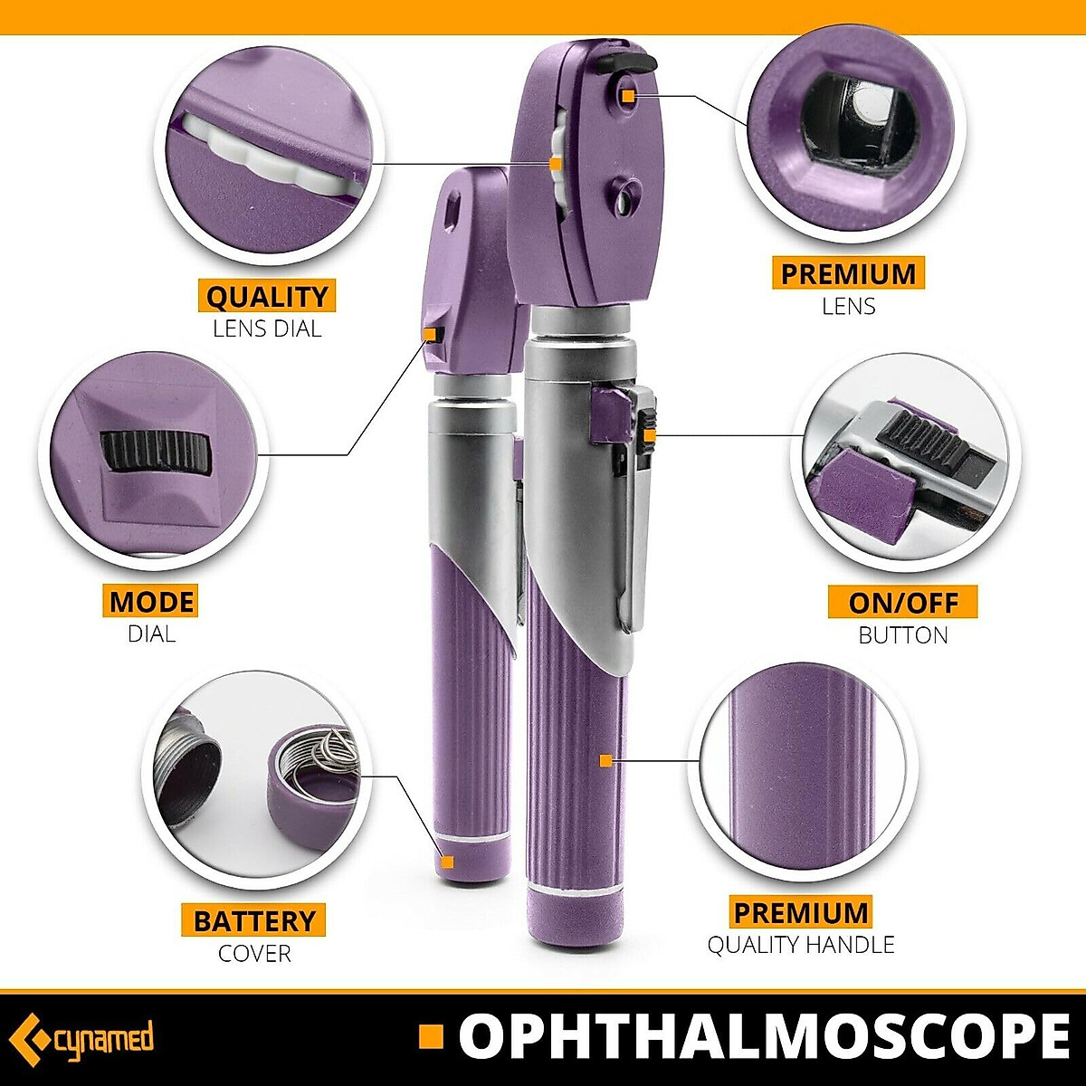 Cynamed Duplex Otoscope Set - Multi-Function Ear Scope for Ear & Eye Examination - Includes Zipper Case and Gift Box (Purple)