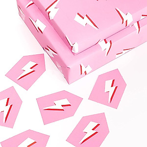 CENTRAL 23 - Fun Wrapping Paper for Girls - 6 Sheets of Giftwrap - For Men Women - Lightning Bolts - Pink White Red - Recyclable