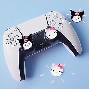PERFECTSIGHT Cute Thumb Grip Caps for PlayStation 4/5, PS5, PS4, Xbox Series X/S, Xbox One, Switch PRO Controller, 4PCS Kawaii Soft Rubber 3D Analog Thumbsticks Grips Joystick Cover Set, Rabbit+Kitty