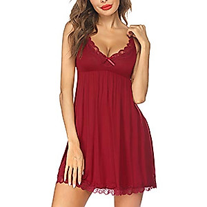 Avidlove Sexy Sleepwear for Christmas Babydoll Lingerie Lace Chemise Nightgown Slip Dress Loungewear Wine Red