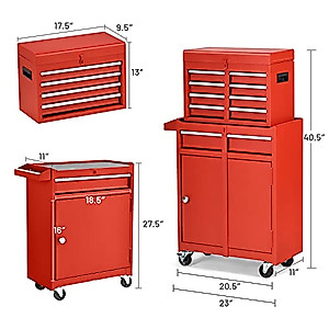 ERGOMASTER 5-Drawers Rolling Tool Chest Cabinet High Capacity Tool Storage Cabinet with Wheels and Locking System, Removable Toolbox Organizer with Sliding Drawers (Standard 5 Drawers，Red)