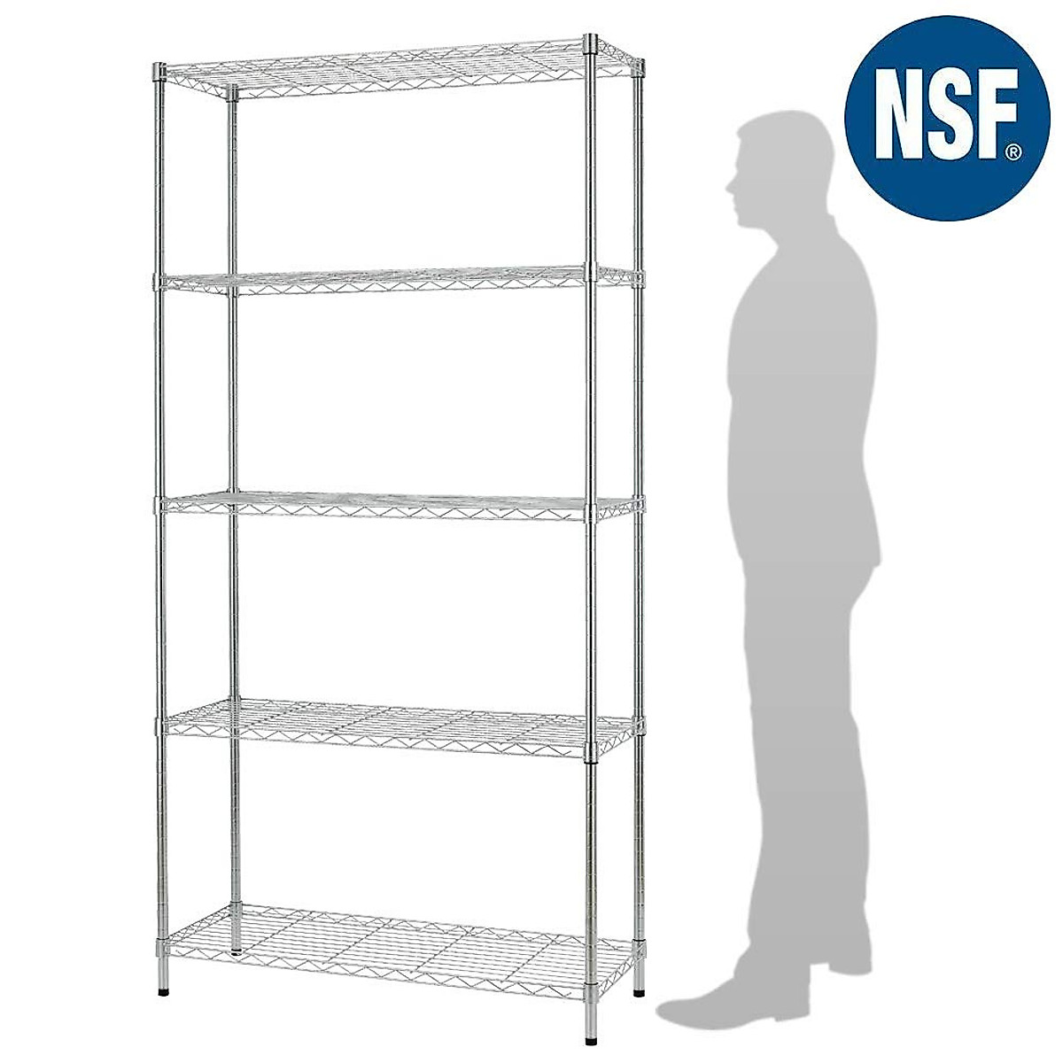 5 Tier Wire Shelving Unit 72"x36"x14" Storage Metal Shelf Sturdy Steel Heavy Duty Layer Rack Organization for Restaurant Garage Pantry Kitchen Space-Saving Overall Garage Rack Chrome