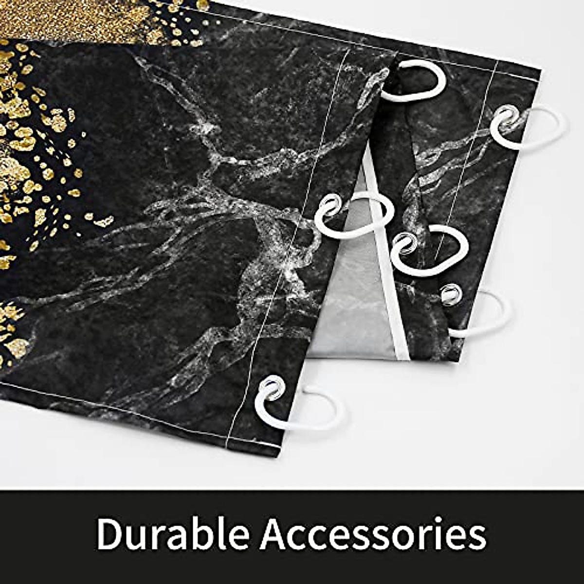 MitoVilla 4 Pcs Black Marble Shower Curtain Sets with Rugs, Black Grey Gold Bathroom Sets with Shower Curtain and Rugs and Accessories, Modern Bathroom Accessories Decor with Bath Mats, Gray