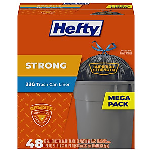 Hefty Strong Large Trash Bags, 33 Gallon, 48 Count