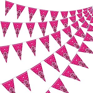 5 Pack Western Cowgirl Bandana Pennant Banner Rose Red Wild West Party Accessory for Western Cowgirl Themed Party Decoration, 10.8 x 7.5 Inch, Rose Red