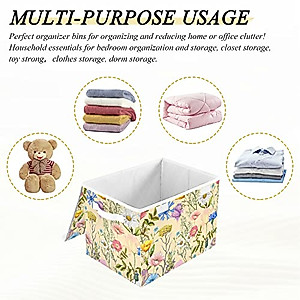 Summer Wildflowers Storage Bin with Lid Large Oxford Cloth Storage Boxes Foldable Home Cube Baskets Closet Organizers for Nursery Bedroom Office