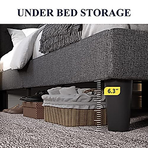 Allewie Full Size Bed Frame with Button Tufted Wingback Headboard, Modern Fabric Upholstered Platform Bed Frame with Strong Wood Slat Support, No Box Spring Needed, Easy Assembly, Dark Grey