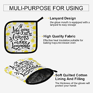 ALAZA If Life Gives You Lemons Make Lemonade Oven Mitts and Pot Holders Sets Heat Resistant Kitchen Oven Gloves Potholder for Cooking Baking Grill