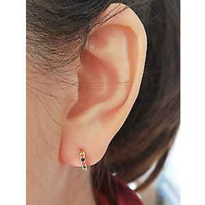 Rainbow 14K Gold Plated CZ Small Cartilage Hoop Earrings for Women BMulticolored Cubic Zirconia Tiny Huggie Hoops Piercing Jewelry Gifts for Christams Party Birthday (6mm)