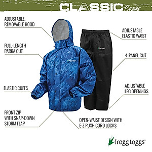 FROGG TOGGS Men's Standard Classic All-Sport Waterproof Breathable Rain Suit, Realtree Fishing Dark Blue, Large