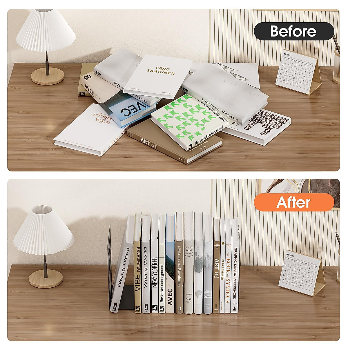 MaxGear Book Ends Tree Design Modern Bookends for Shelves, Non-Skid Bookend, Heavy Duty Metal Book Stopper for Books/CDs, Decorative Book Shelf for Home, 7 x 4.7 x 3.5”, Black (2 Pair/4 Pieces, Large)