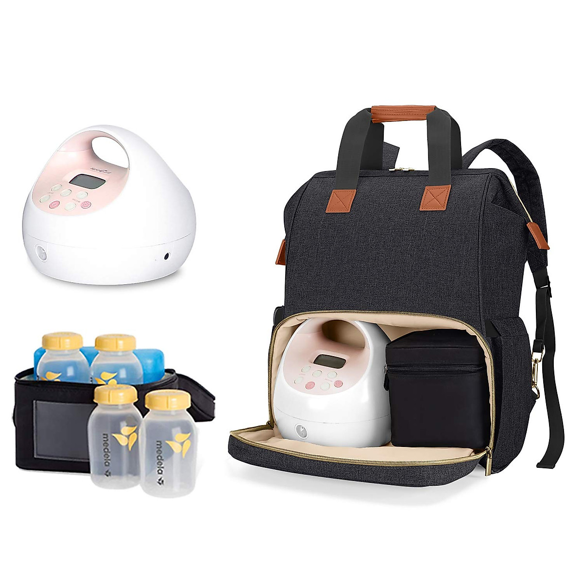 Teamoy Breast Pump Bag Compatible with Spectra S1,S2, Medela and Cooler Bag, Convertible Breast Pump Tote and Backpack with Laptop Sleeve for Working Moms, Black