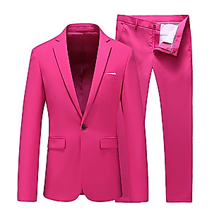 UNINUKOO Mens Suit Slim Fit 1 Button 2 Piece Wedding Party Holiday Solid Color Tux Suits for Men US Size 30 Pink