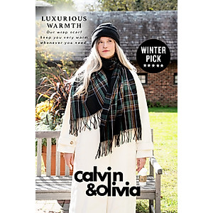 CALVIN & OLIVIA Women's Fall Winter Scarf Thick Classic Plaid Scarf Wrap Warmth Soft Oversized Cashmere Feel Scarves Amazing Tartan Black Green