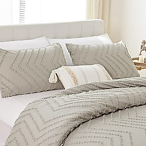 YIRDDEO Oatmeal King Size Comforter Set 3Pcs, Boho King Comforter Set Farmhouse King Size Bedding Set, Vertical Tufted King Bed Set, Lightweight Neutral King Bedroom Set (1 Comforter 2 Pillowcase)