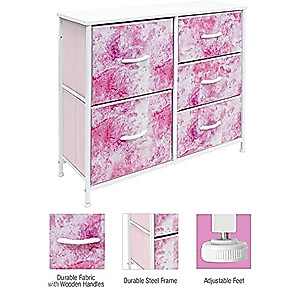 Sorbus Dresser with 5 Drawers - Bedside Furniture & Night Stand End Table Dresser for Home, Bedroom Accessories, Office, College Dorm, Steel Frame, Wood Top (Tie-Dye Pink)
