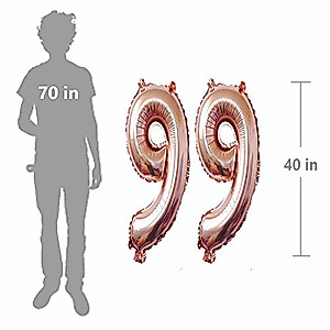 40inch Rose Gold Foil 99 Helium Jumbo Digital Number Balloons, 99th Birthday Decoration for Women or Men, 99 Birthday Party Supplies