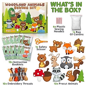 Dezzy's Workshop Sewing Kit for Kids - Woodland Animals Kids Sewing Kit - Make Your Own Stuffed Animal Kit - Felt Stitch Art and Craft Toys for Boys and Girls - Childrens DIY Crafting and Sewing