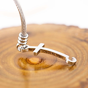 WDSHOW Religious Cross Bracelet Cuff Bangle Christian Jewelry Stainless Steel (PH 4:13-I CAN)