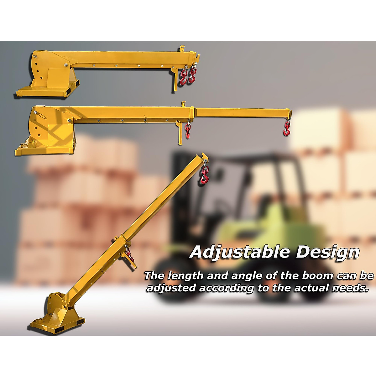 INTSUPERMAI Forklift Jib Boom Crane with 0-75° Adjustable Tilt Angle, 2 Ton/4400 LB Forklift Mobile Crane, Adjustable Forklift Crane Attachment with Truss Hoist Jib Boom Hook, Max 12.14ft/3.7m Length