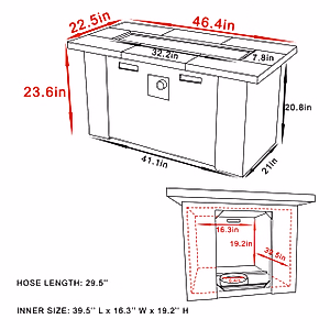 VEIKOUS 46'' Outdoor Rectangle Propane Gas Fire Pit Table with Lid, Cover, Free Lava Rocks and Stone Finish Design, 50000 BTU Stainless Steel Burner and Hose