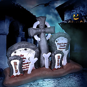 SSFWdecor Halloween Inflatables Outdoor Decorations - 5FT Tombstone and Cross Halloween Inflatable Decor with 3 Built-in Led Light - Halloween Scary Blow Up Decoration for Yard Outside Party Holiday