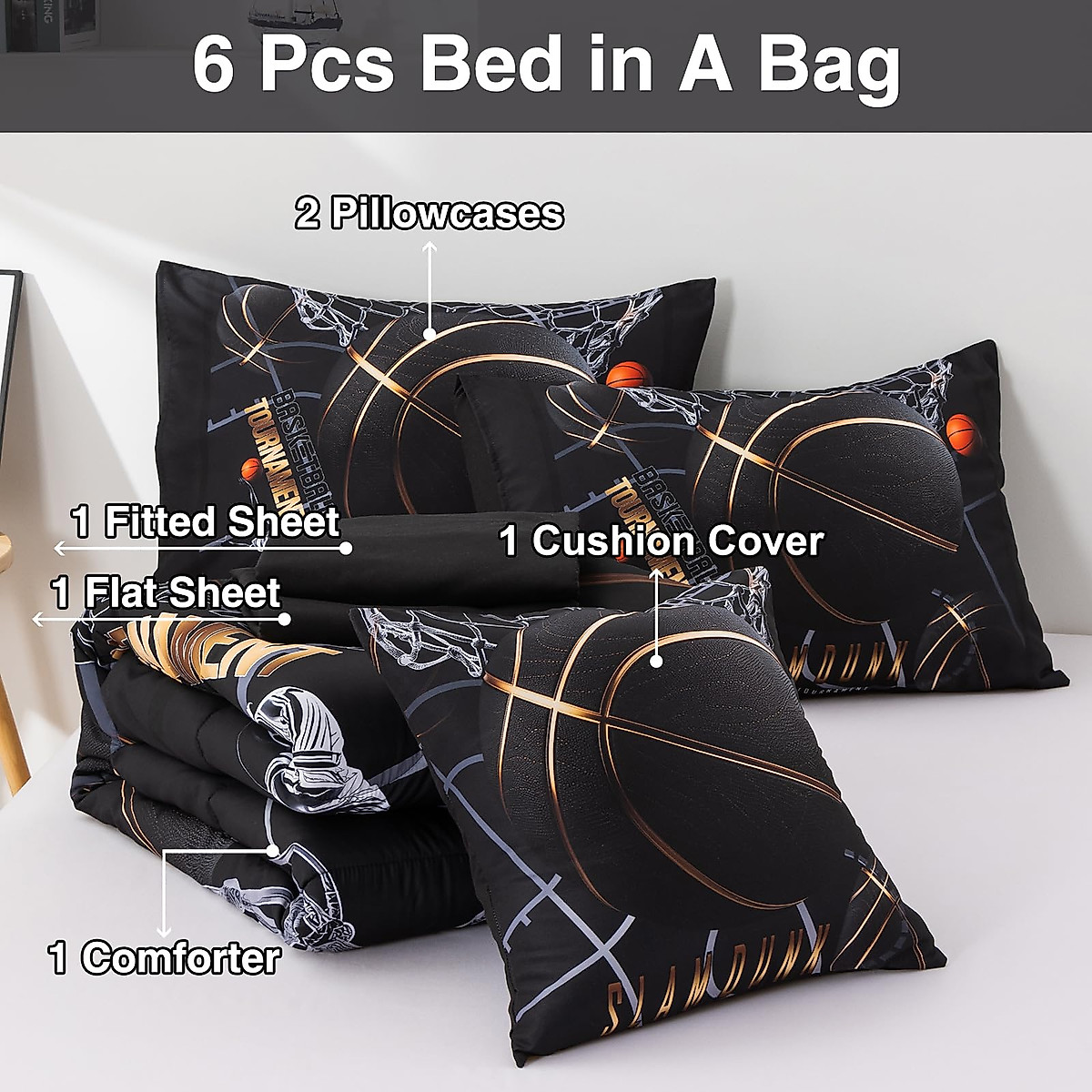 A Nice Night Basketball Court Printing Comforter Quilt Bedding Set Full Size for Teen Boys (Basketball Court)