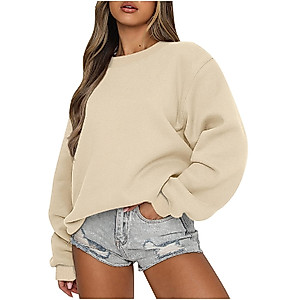 Ceboyel Oversized Sweatshirt For Women Solid Color Crewneck Pullover Tops Long Sleeve Sweaters Fall Fashion Trendy Clothes Womens Long Sleeve T Shirts Dressy Casual Beige L