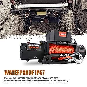 ZESUPER 9500 lbs Electric Winch Kit Waterproof IP67 Electric Winch with Hawse Fairlead, with Both Wireless Handheld Remote and Corded Control Recovery (9500-Rope)