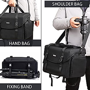 CADeN Camera Bag Case Shoulder Messenger Bag with Tripod Holder Compatible for Nikon, Canon, Sony, DSLR SLR Mirrorless Cameras Waterproof (Black, Large)