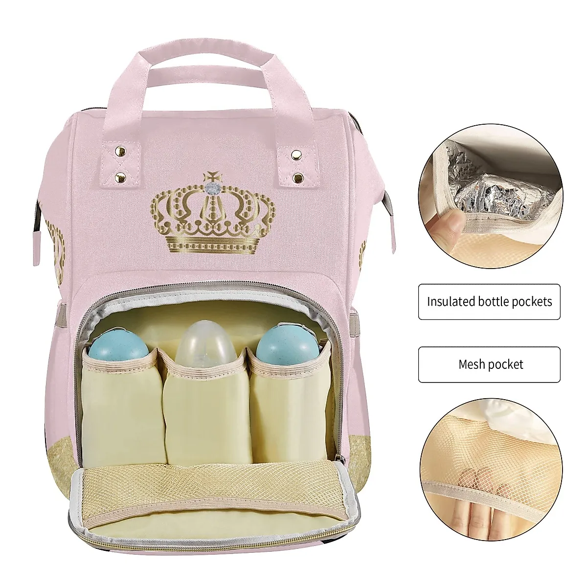 FELIZSTORE Personalized Diaper Bag Backpack - Baby Girl Diaper Bag Backpack for Dad Boy Men with Name - Princess Gold Crown Diamond