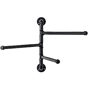 MyGift Wall Mounted Bathroom Towel Rack, Black Metal Industrial Pipe Design Swivel 3 Bar Towel Rack