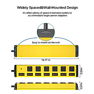 CRST 6-Outlet Heavy Duty Metal Power Strip with Individual Switches and Flat Plug, 15AMP/1875W Surge Protector (1200 Joules), 6-Feet 14AWG Cord with Hook and Loop Fastener