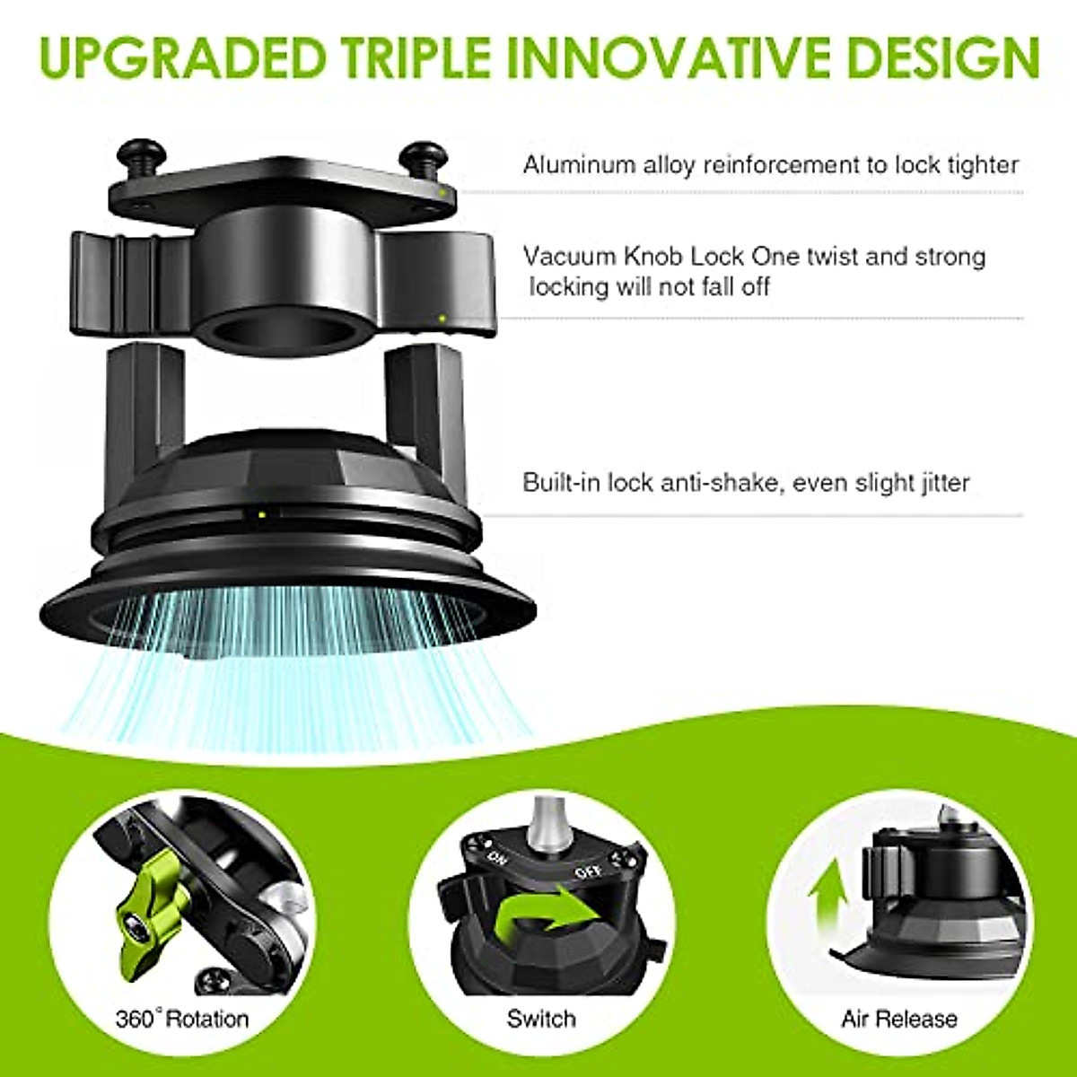 Suction Cup Holder Phone Mount Car 360° Rotating,Universal Ball Head Arm for Phone Car Holder Video Recording Vlog Ballhead Magic Arm Cell Phone for Car Dashboard Windshield Vehicle Sunroof (Black)