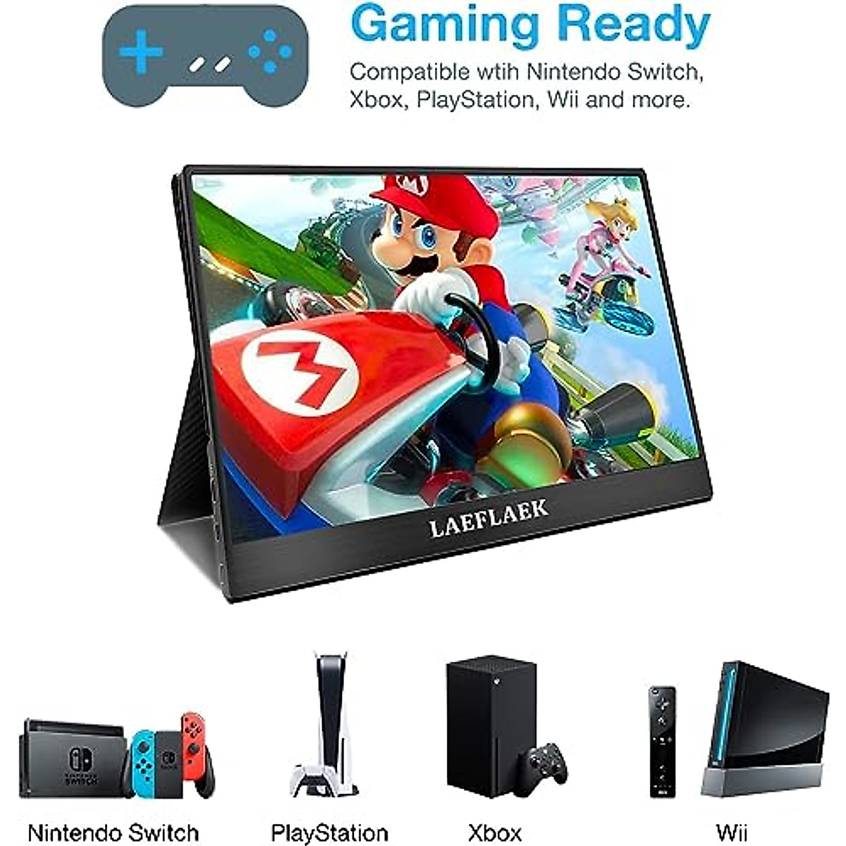 LAEFLAEK Portable Monitor, 15.6" 1080P for Laptop, HDMI USB-C Travel HDR Monitor Extender for Display PC Mac Phone PS5 Xbox Switch with Smart Cover