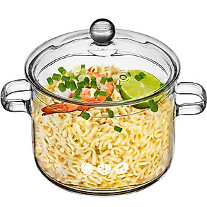 BESTonZON Glass Cooking Pot with Lids 64Oz (2L) Glass Saucepan, Glass Simmer Pot for Stovetop, Clear Pots for Pasta Noodle,Soup,Milk,Tea, Dual Handles,Gift Spoon