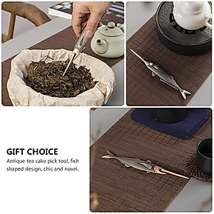 NUOBESTY Puer Puerh Tea knife Antique Fish Shape Stainless steel Ice Pick Punch Puer Tea Needle Tea Cake Knives Teaware (Random Color)
