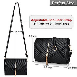 Black Leather Quilted Flap Crossbody Bag for Women - Perfect for Everyday Use, Best Cross body Purse Designer Shoulder Bag with Tassel