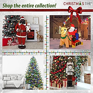 Christmas Time 4-Ft. Inflatable Santa Claus in a Reindeer Stable with LED Lights | Festive Holiday Blow-Up Decorations |Blower, Stakes, Ropes, and Storage Bag Included | CT-RDRSTBLE041-L, Red