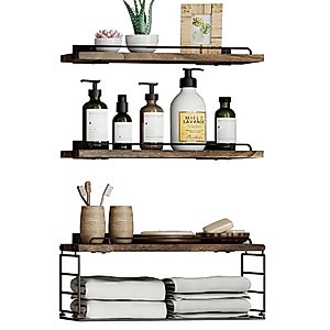 YXDXF Bathroom Shelves Over Toilet, Wall Mounted Bathroom Floating Shelves for Wall Farmhouse Bathroom Decor Toilet Paper Storage Wall Shelves, Dark Brown (16.2 Inch Set of 3)