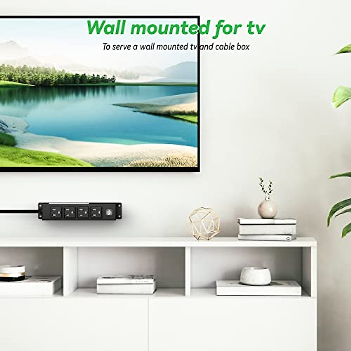 Wall Mount Power Strip with USB, 4 AC Outlet and 2 USB Ports, 6.5 FT Flat Plug Extension Cord, Mountable Power Strip Outlet for/Workbench/Office/Drawer/Nightstand/Cabinet/Desk/Table