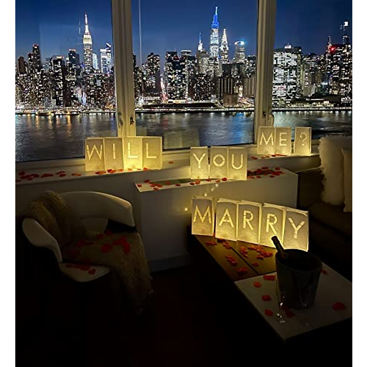 Luminary paper bags wedding proposal decorations “will you marry me?” light up letters sign with led lights included for engagement party, proposals