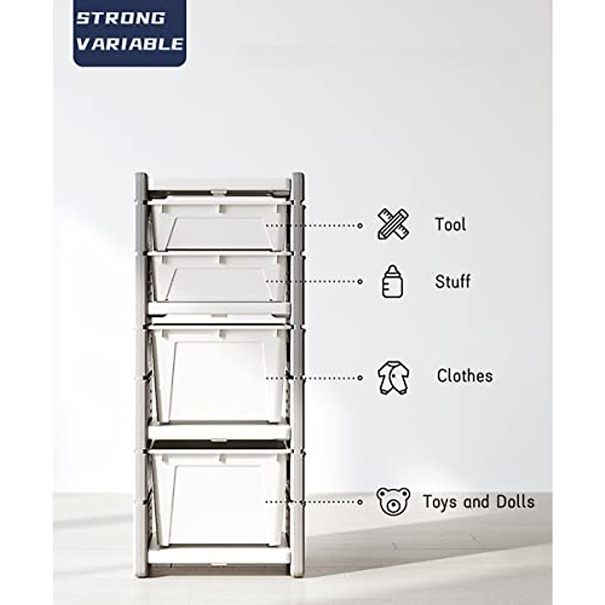 CHORBEYCH Kids 3 Layer Toy Storage Organizer with Display Bookshelves and 6 Pull-Out Storage Bins,Multipurpose Toy for Kids Bedrooms Playrooms for Age 1-12, Cute Whale(White Grey (3 * 3)