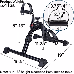 Vaunn Medical Under Desk Bike Pedal Exerciser with Electronic Display for Legs and Arms Workout (Fully Assembled Folding Exercise Pedaler, no Tools Required) , Dark