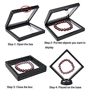 4 Pieces Coin 3D Display Stand Box Set Diamond Square Medallion Challenge Coin Chip Display Stand Holder 3D Floating Frame Display Stand Box for Coin Medallions Jewelry 3.54"x3.54" White