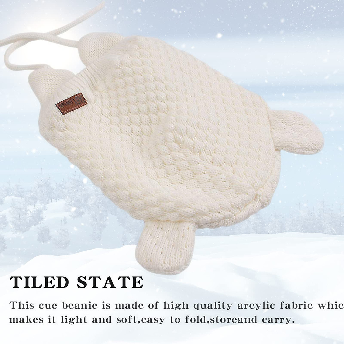 Bamery Baby Crochet Hat Infant Cute Bear Ear Beanie Toddler Boys Girls Earflap Hats for Fall Winter Warm Cap (Bear White, 0-6M)