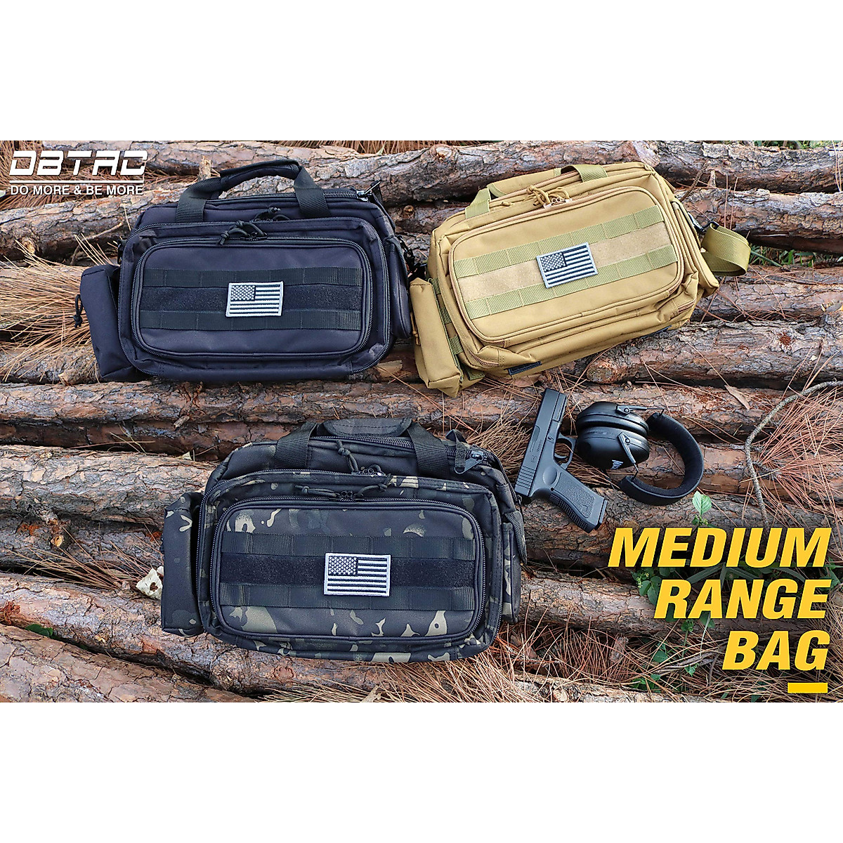 DBTAC Gun Range Bag Deluxe Middle Size | Tactical 2~4 Pistol Shooting Range Duffle Bag with Lockable Zipper for Handguns and Ammo (Black)