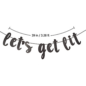 Let's Get Lit Glitter Black Banner Garland Sign, Bachelorette Party, Bridal Shower, Christmas, New Years Eve, Birthday, Wedding Decorations (Black)