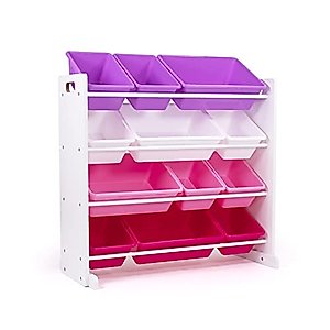 Humble Crew Kids' Toy Storage Organizer with 12 Plastic Bins, Pink&Purple, White/Purple/Pink